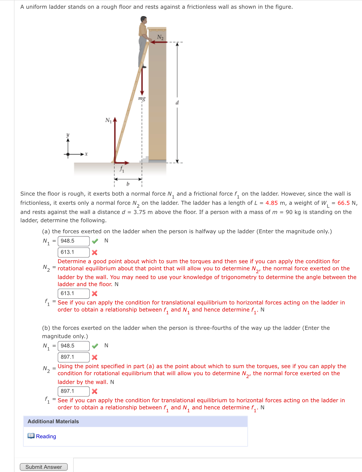 Solved A uniform ladder stands on a rough floor and rests | Chegg.com