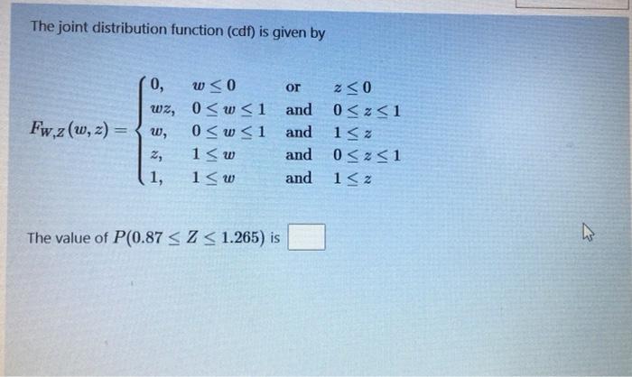 Solved The joint distribution function (cdf) is given by Ог | Chegg.com