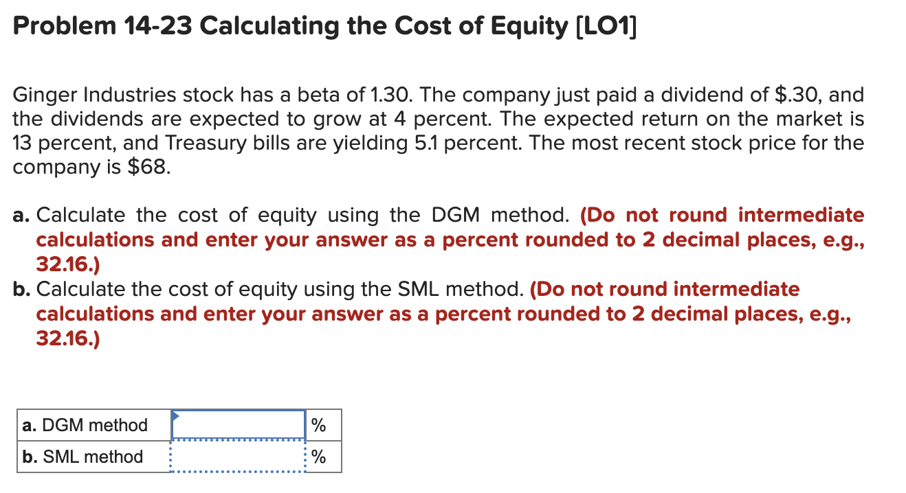 Solved Problem 14-23 ﻿Calculating the Cost of Equity | Chegg.com