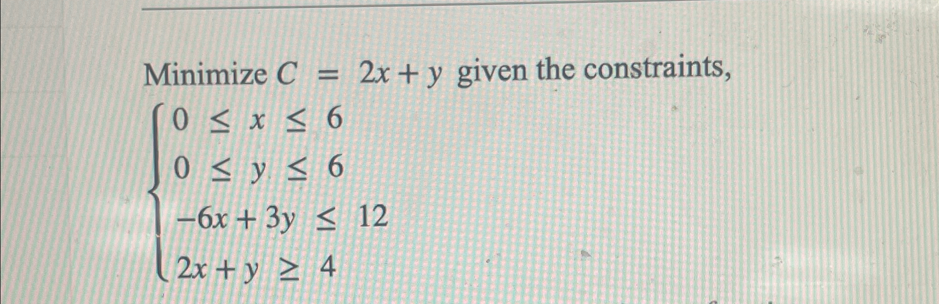 Minimize C=2x+y ﻿given the | Chegg.com