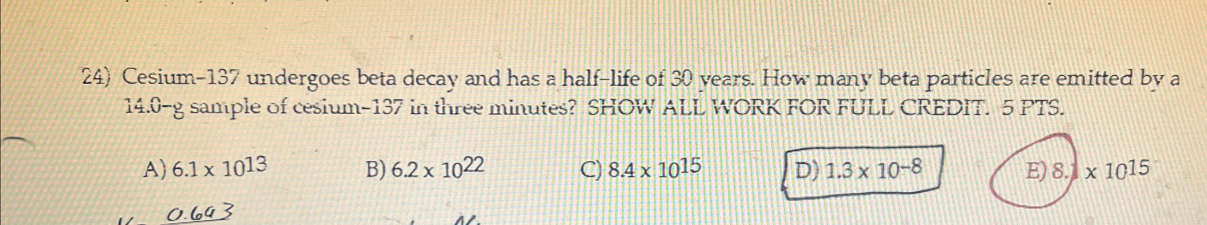 Cesium-137 ﻿undergoes beta decay and has a half-life | Chegg.com