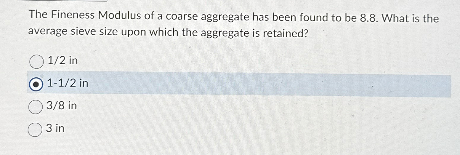 Solved The Fineness Modulus of a coarse aggregate has been | Chegg.com