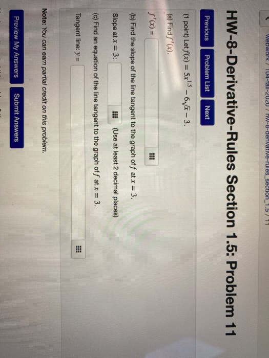 Solved WebWork 104-Tall-2020 HW-8-derivative-rules section | Chegg.com