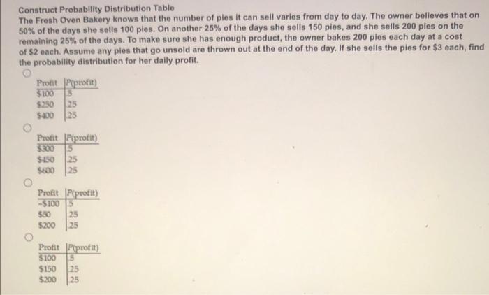 Solved Construct Probability Distribution Table The Fresh | Chegg.com