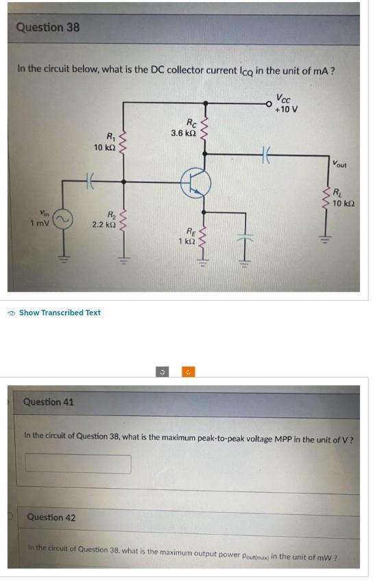 Solved In the circuit below, what is the DC collector | Chegg.com