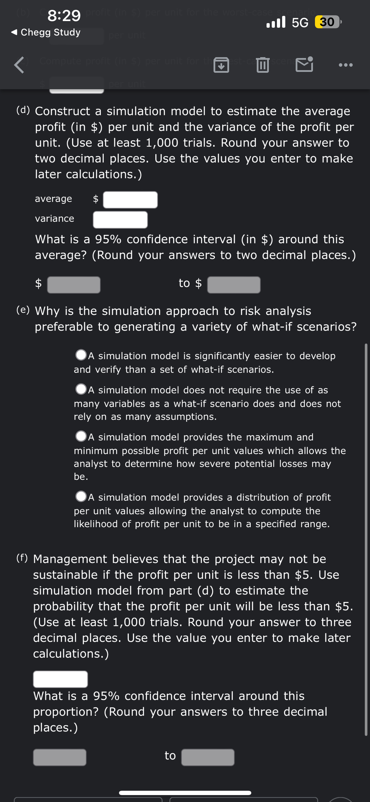 Solved 8:29Chegg Study5G الاس.30(d) ﻿Construct a simulation | Chegg.com