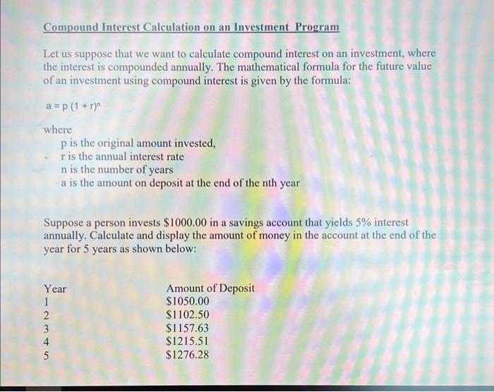 Solved Compound Interest Calculation On An Investment Chegg