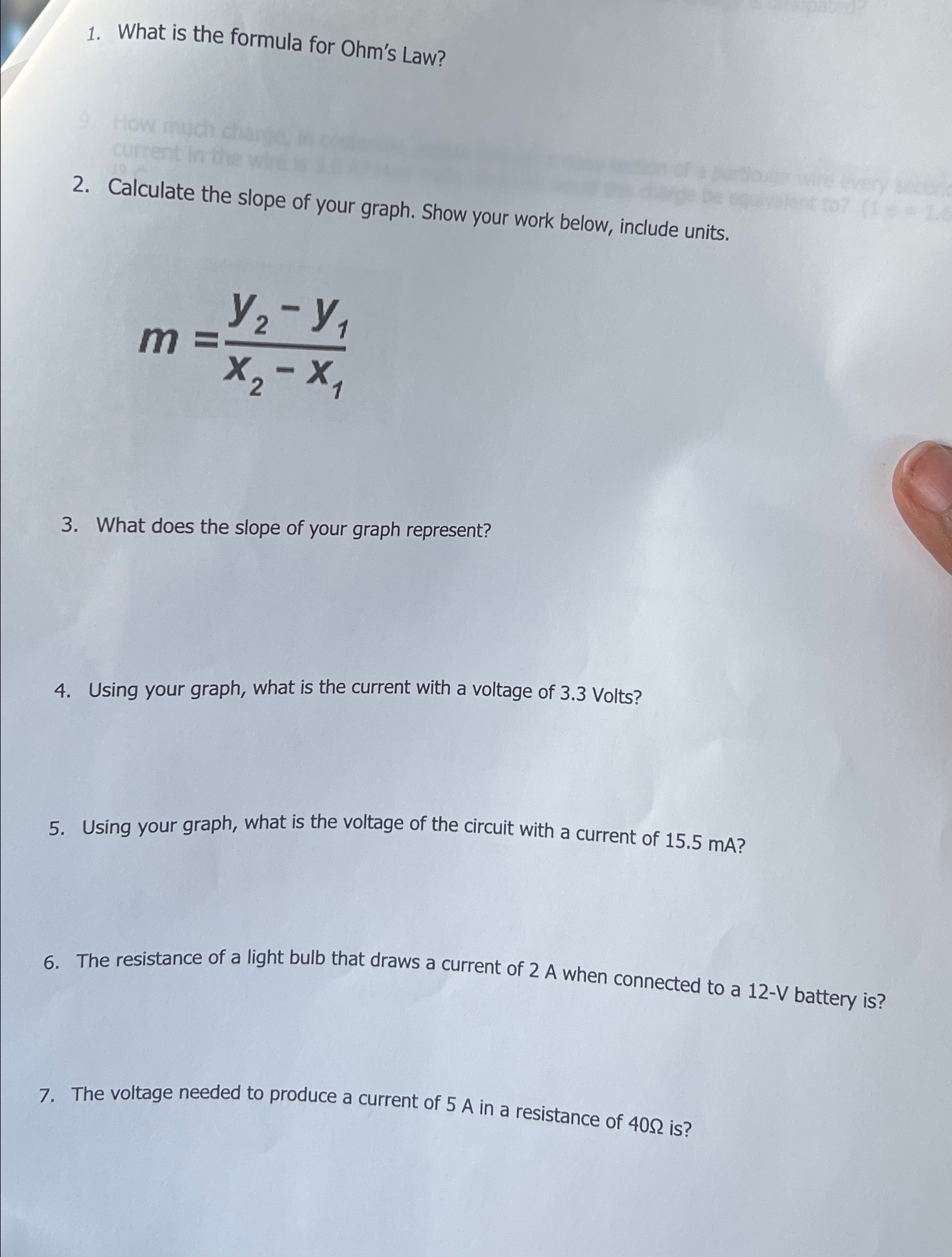 Solved What is the formula for Ohm's Law?Calculate the slope | Chegg.com
