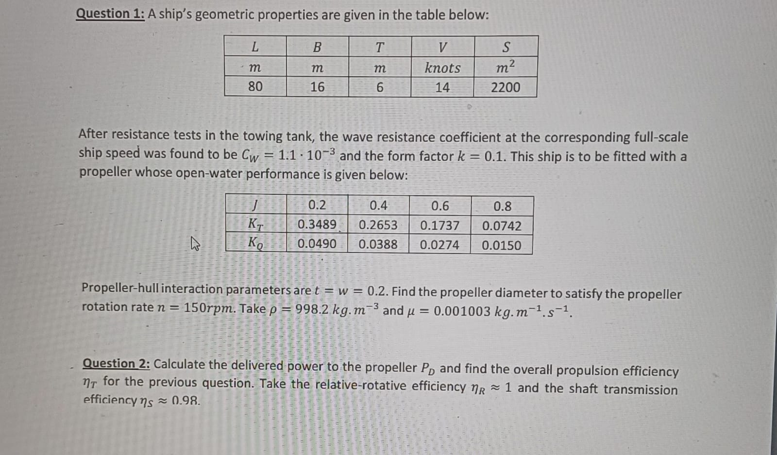 Solved Question 1: A ship's geometric properties are given | Chegg.com