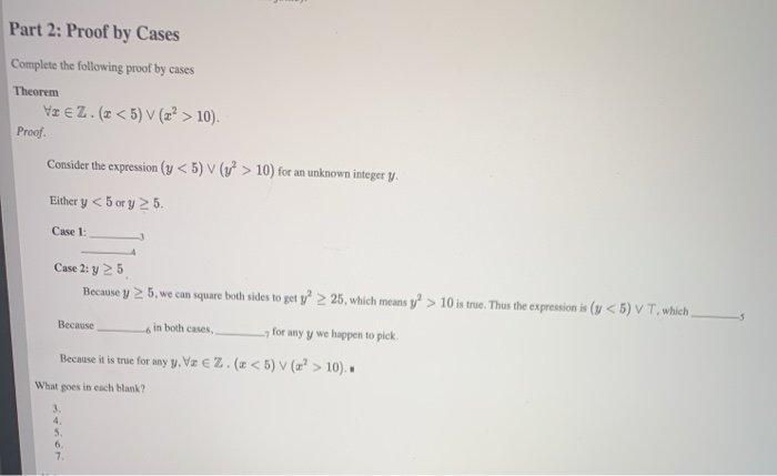 Solved Part 2: Proof by Cases Complete the following proof | Chegg.com