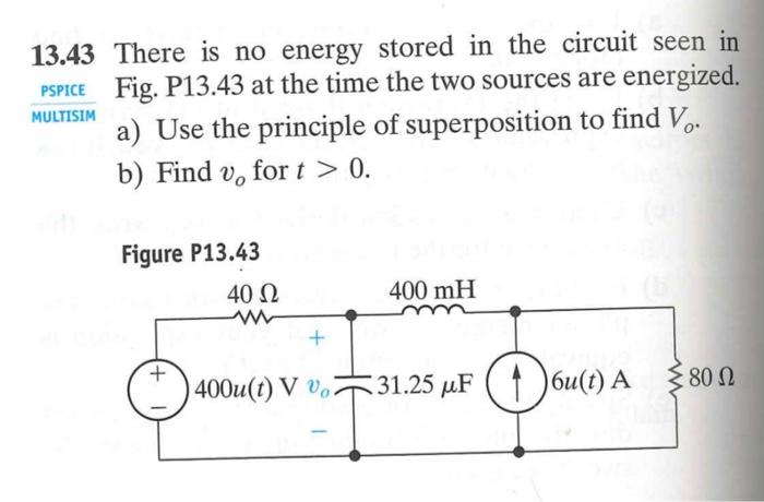Solved 13.43 There is no energy stored in the circuit seen | Chegg.com