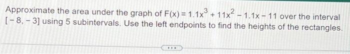 Solved Approximate the area under the graph of F(x) = 1.1x3 | Chegg.com