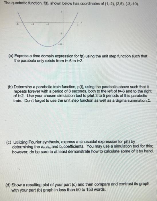 Solved The quadratic function, f(t), shown below has | Chegg.com