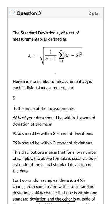 Solved Question 3 2 pts The Standard Deviation sx of a set | Chegg.com