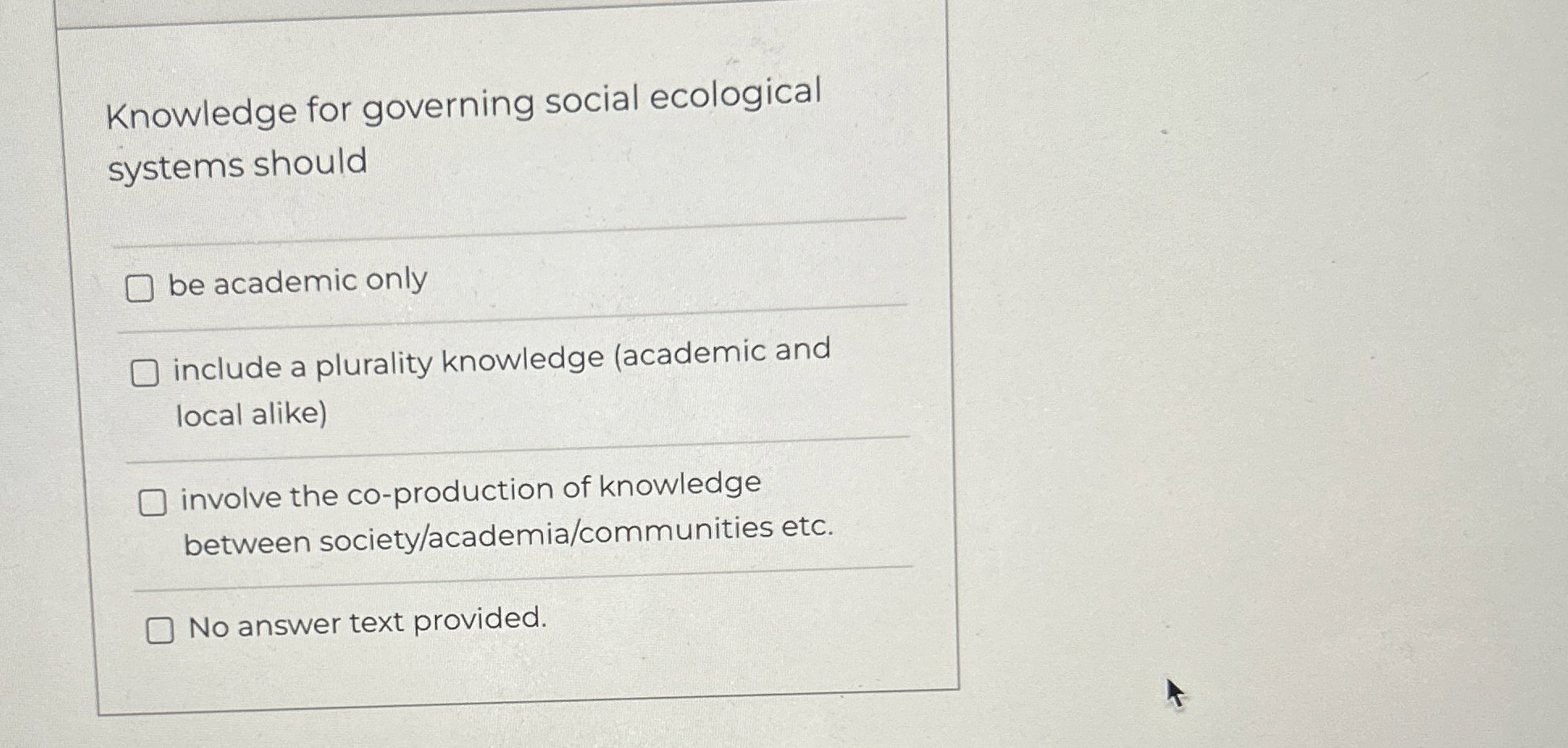 Solved Knowledge for governing social ecological systems | Chegg.com