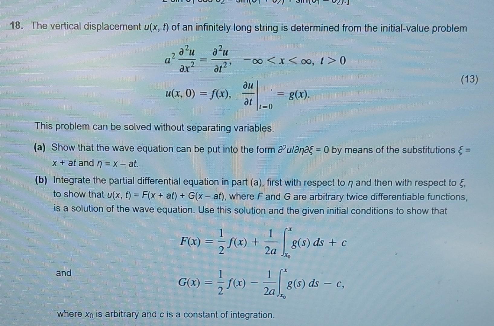 Solved The vertical displacement u(x,t) of an infinitely | Chegg.com