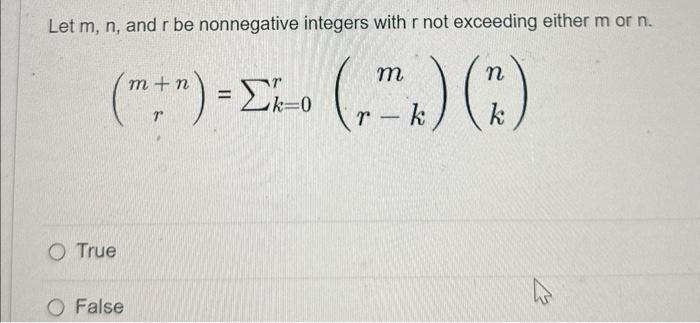 Solved Let m,n, and r be nonnegative integers with r not | Chegg.com