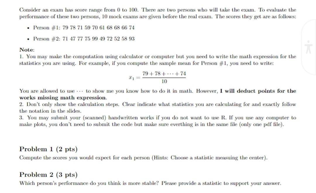 Solved Consider an exam has score range from 0 to 100 . | Chegg.com