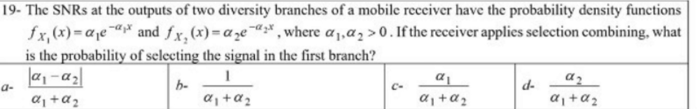 Solved The SNR at the outputs of two diversity branches of a | Chegg.com