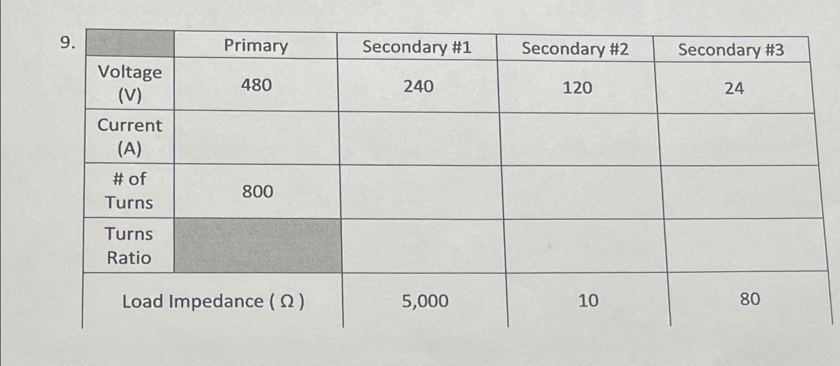 \table[[,Primary,Secondary #1,Secondary #2,Secondary | Chegg.com