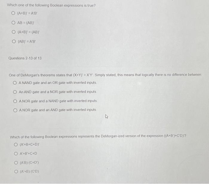 Solved Which one of the following Boolean expressions is | Chegg.com