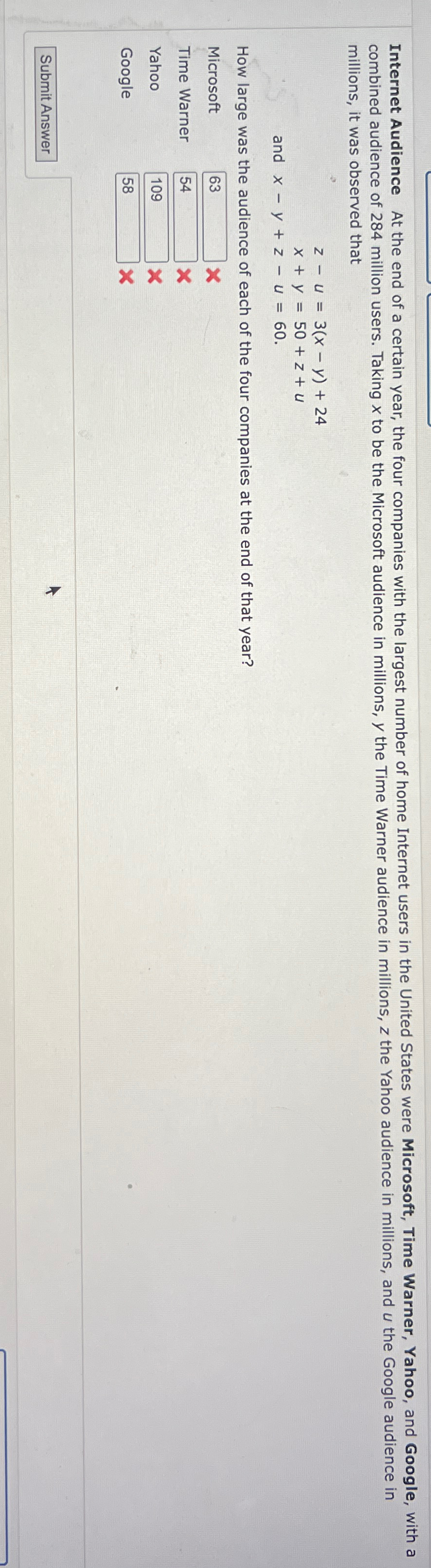 Solved Internet Audience At the end of a certain year, the | Chegg.com