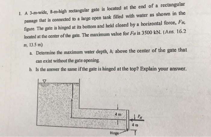 Solved 1. A 3-m-wide, 8-m-high rectangular gate is located | Chegg.com