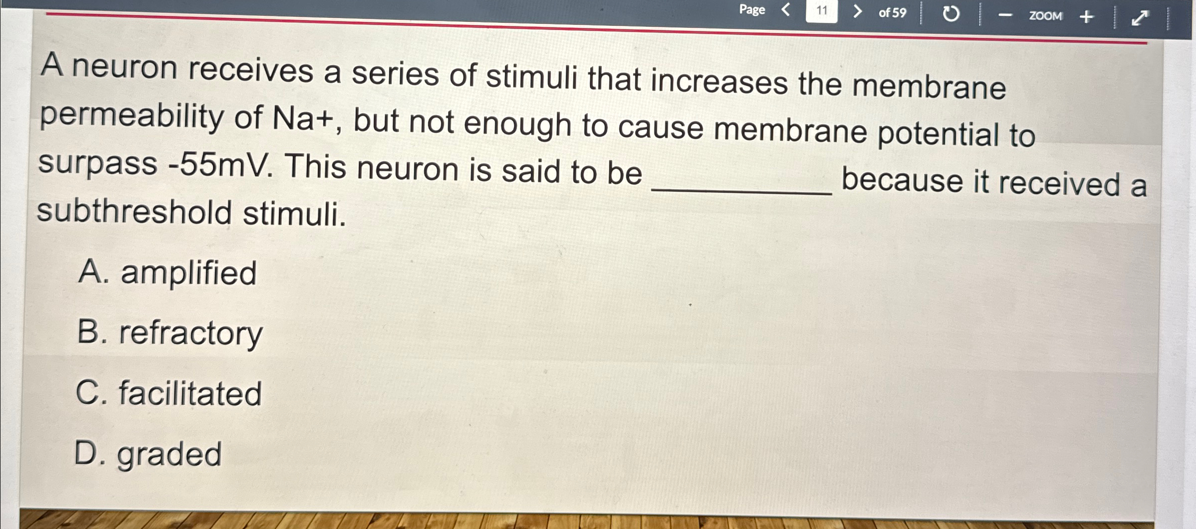 Solved A neuron receives a series of stimuli that increases | Chegg.com