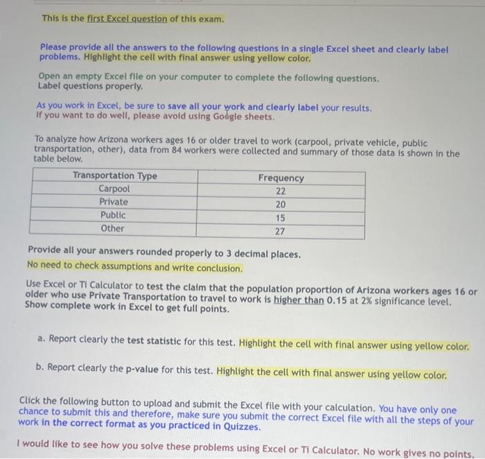 Solved This is the first Excel question of this exam. Please | Chegg.com