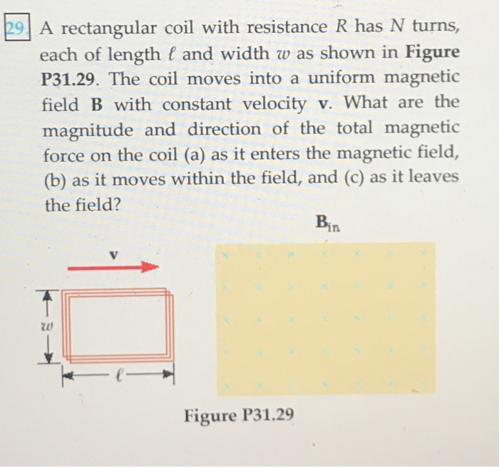 Solved 29 A rectangular coil with resistance R has N turns, | Chegg.com