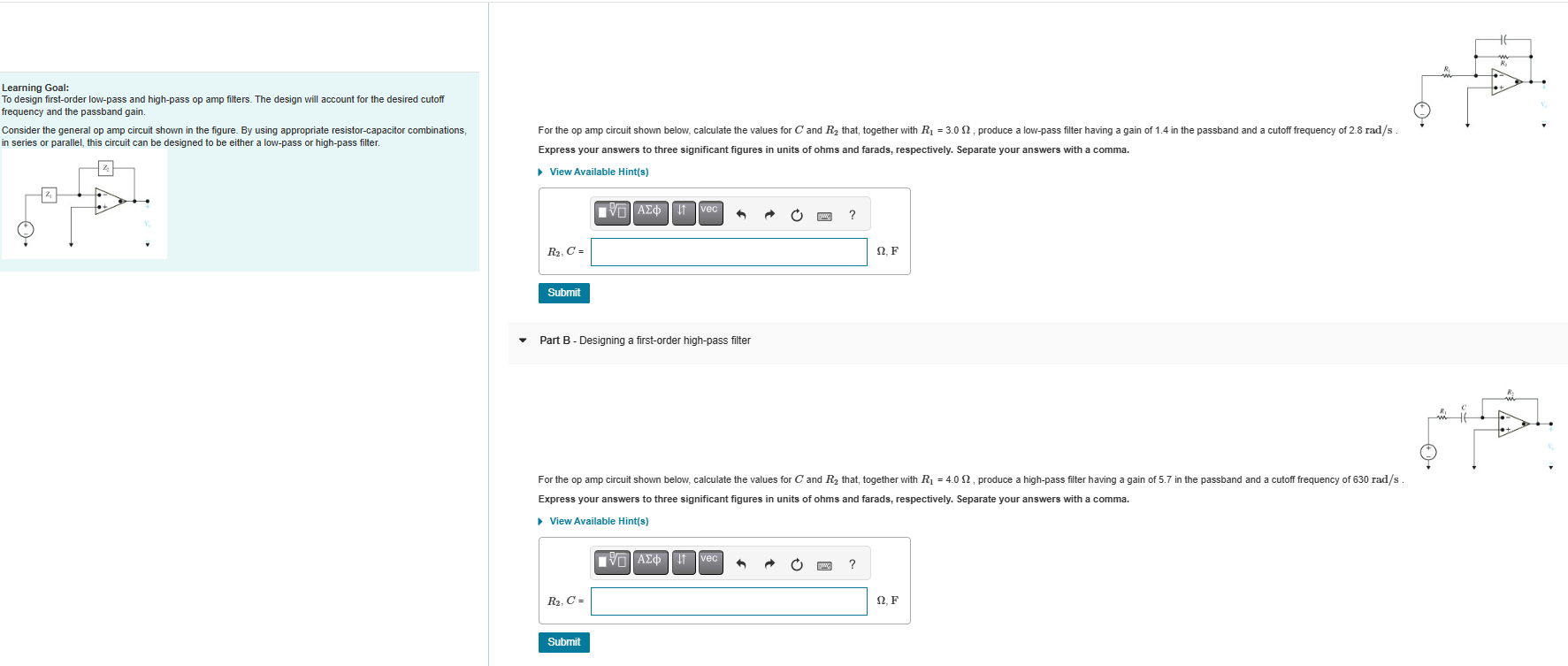 Solved Learning Goal: To design first-order low-pass and | Chegg.com