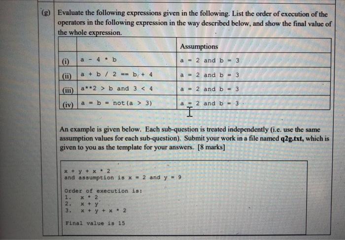 Solved a - a (g) Evaluate the following expressions given in | Chegg.com