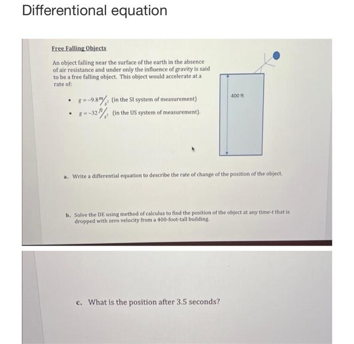 Solved Differentional equation Free Falling Objects An | Chegg.com