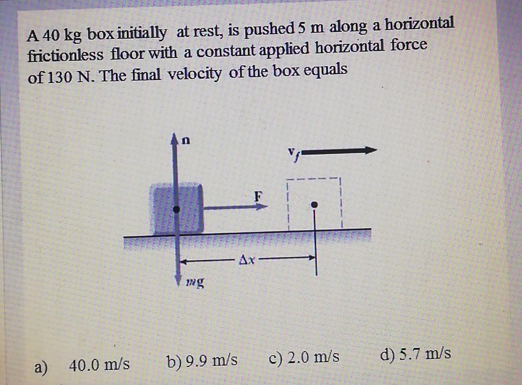 Solved A 40 kg box initially at rest, is pushed 5 m along a | Chegg.com