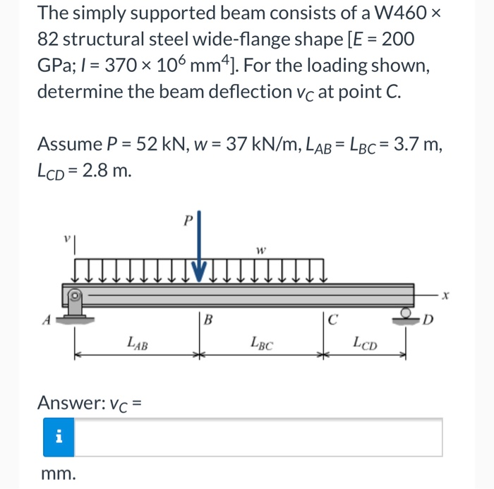 Solved The simply supported beam consists of a W460 x 82 | Chegg.com