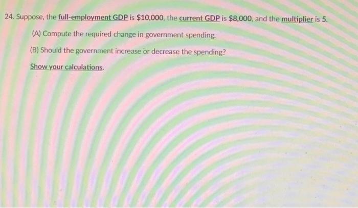 Solved 24. Suppose, the full-employment GDP is $10,000, the | Chegg.com