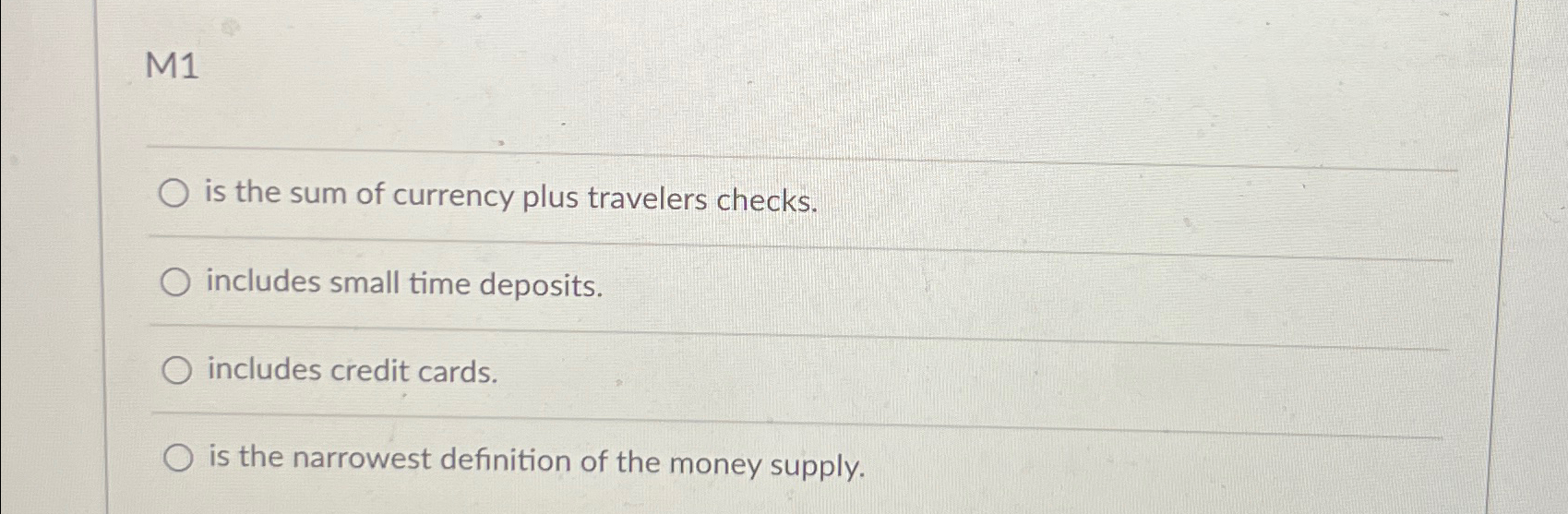 Solved M1is the sum of currency plus travelers | Chegg.com