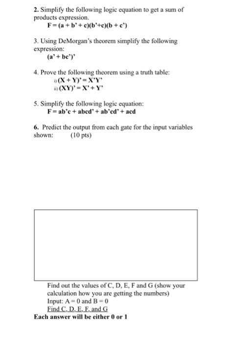 Solved 2. Simplify the following logic equation to get a sum | Chegg.com