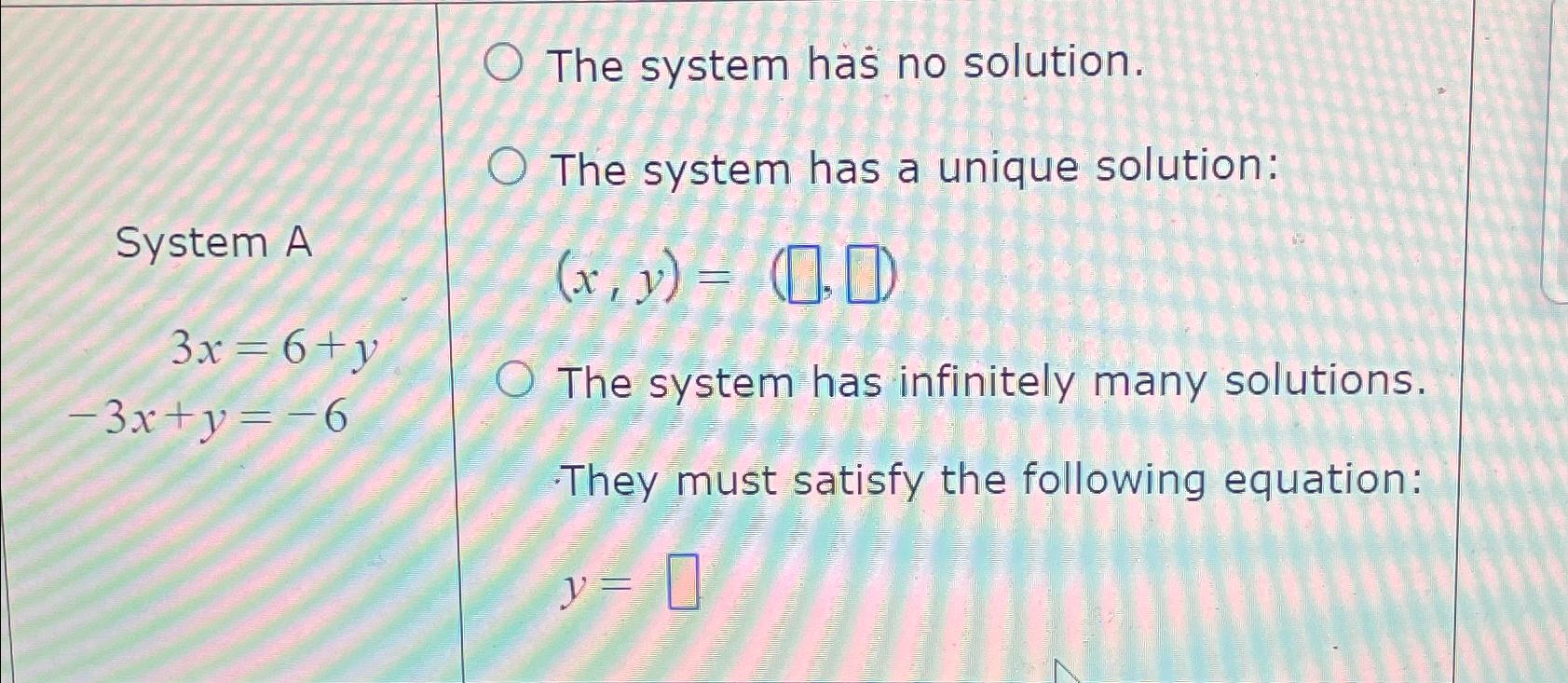 Solved The system has no solution.The system has a unique | Chegg.com