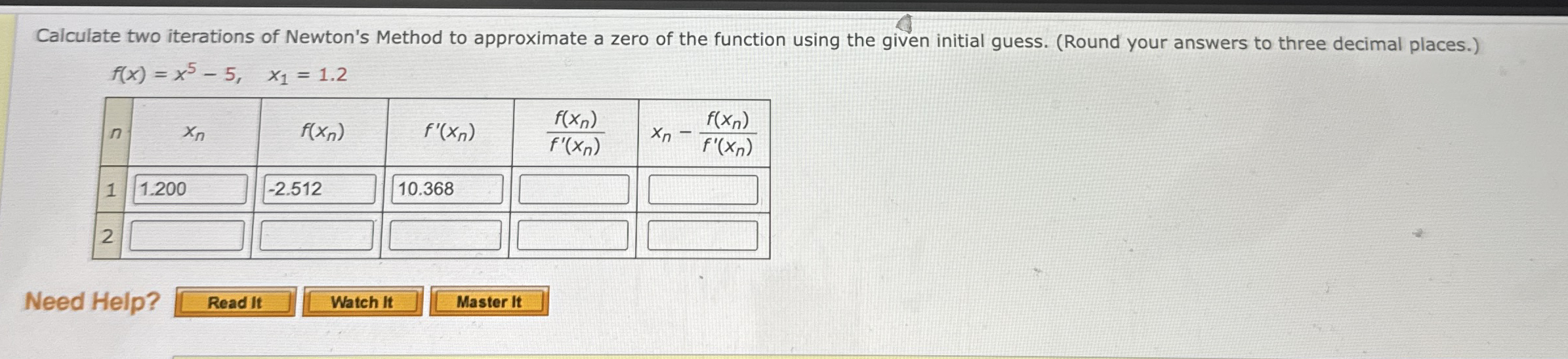 Solved Calculate two iterations of Newton's Method to | Chegg.com
