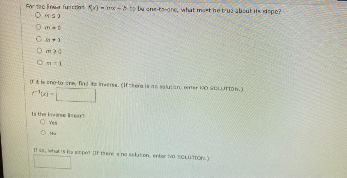 Solved For the linear function f(x) = mx + b to be | Chegg.com