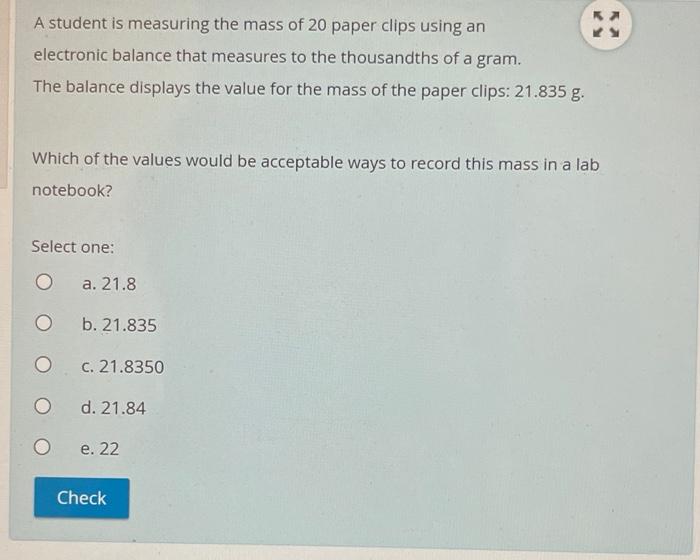 Solved A student is measuring the mass of 20 paper clips | Chegg.com