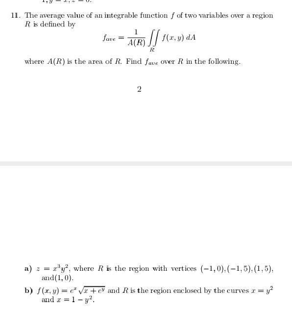 Solved 1. The average value of an integrable function f of | Chegg.com