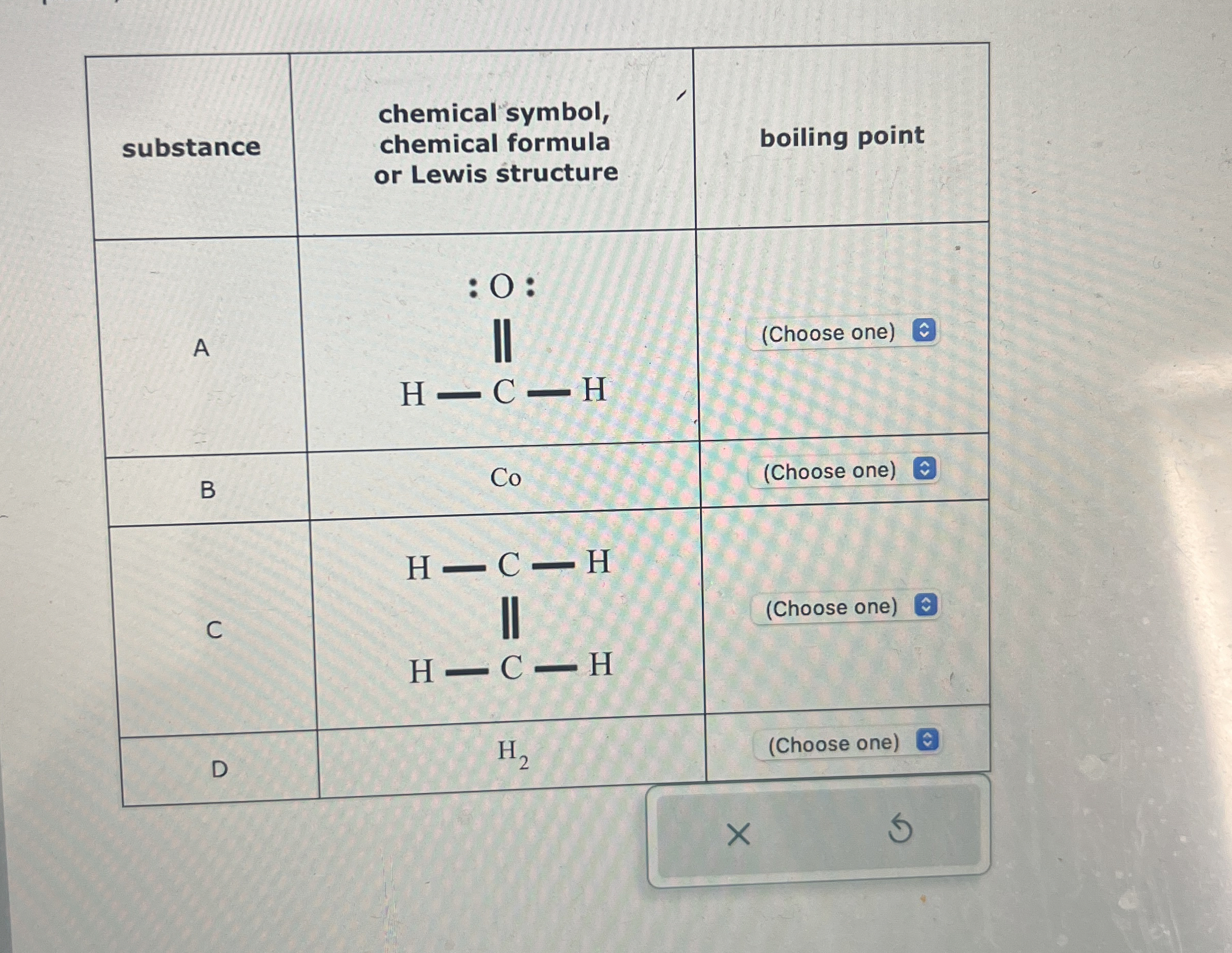 Solved \table[[substance,\table[[chemical symbol,],[chemical | Chegg.com