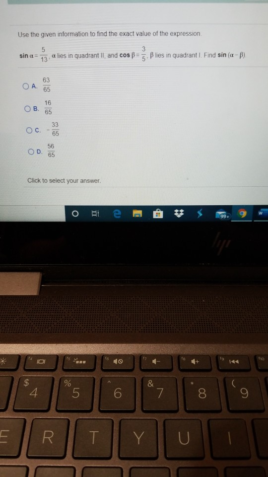 Solved Use the given information to find the exact value of | Chegg.com