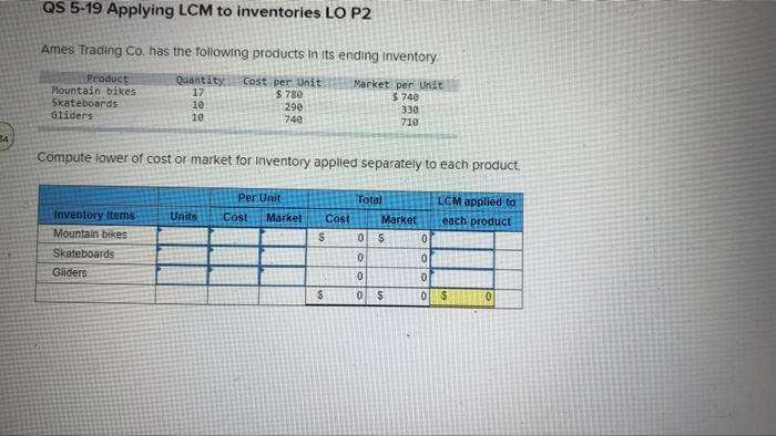 Solved QS 5-19 Applying LCM to inventories LO P2 Ames | Chegg.com