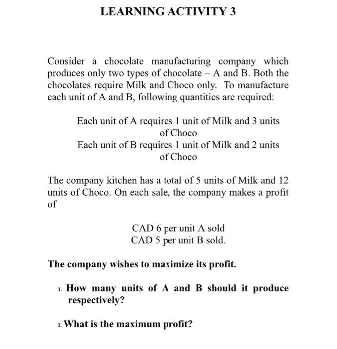 Solved LEARNING ACTIVITY 3 Consider a chocolate | Chegg.com