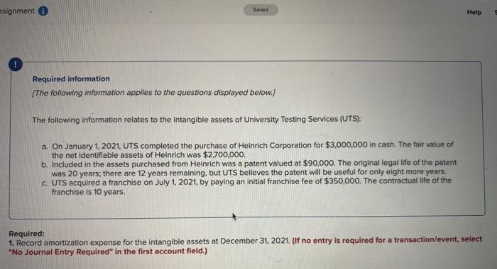 Solved ssignment Saved Help Required information (The | Chegg.com
