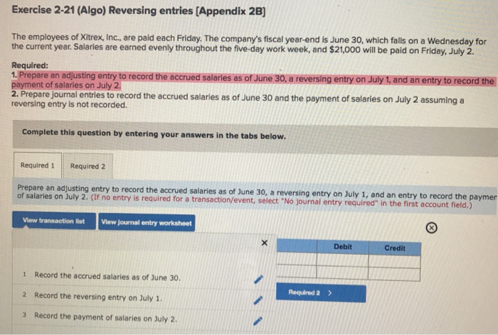 Solved Exercise 2-21 (Algo) Reversing entries (Appendix 2B) | Chegg.com