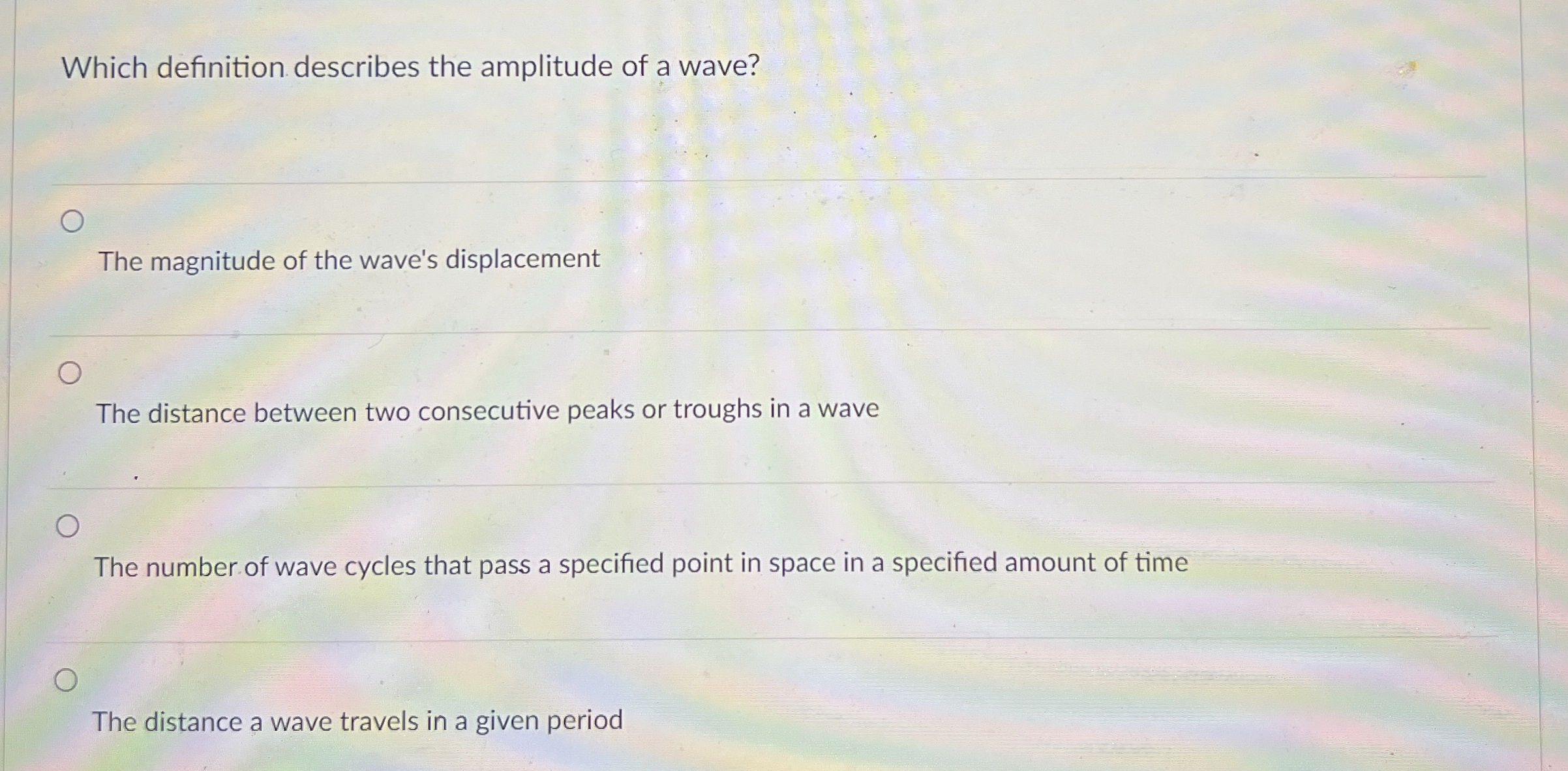 Solved Which definition describes the amplitude of a | Chegg.com